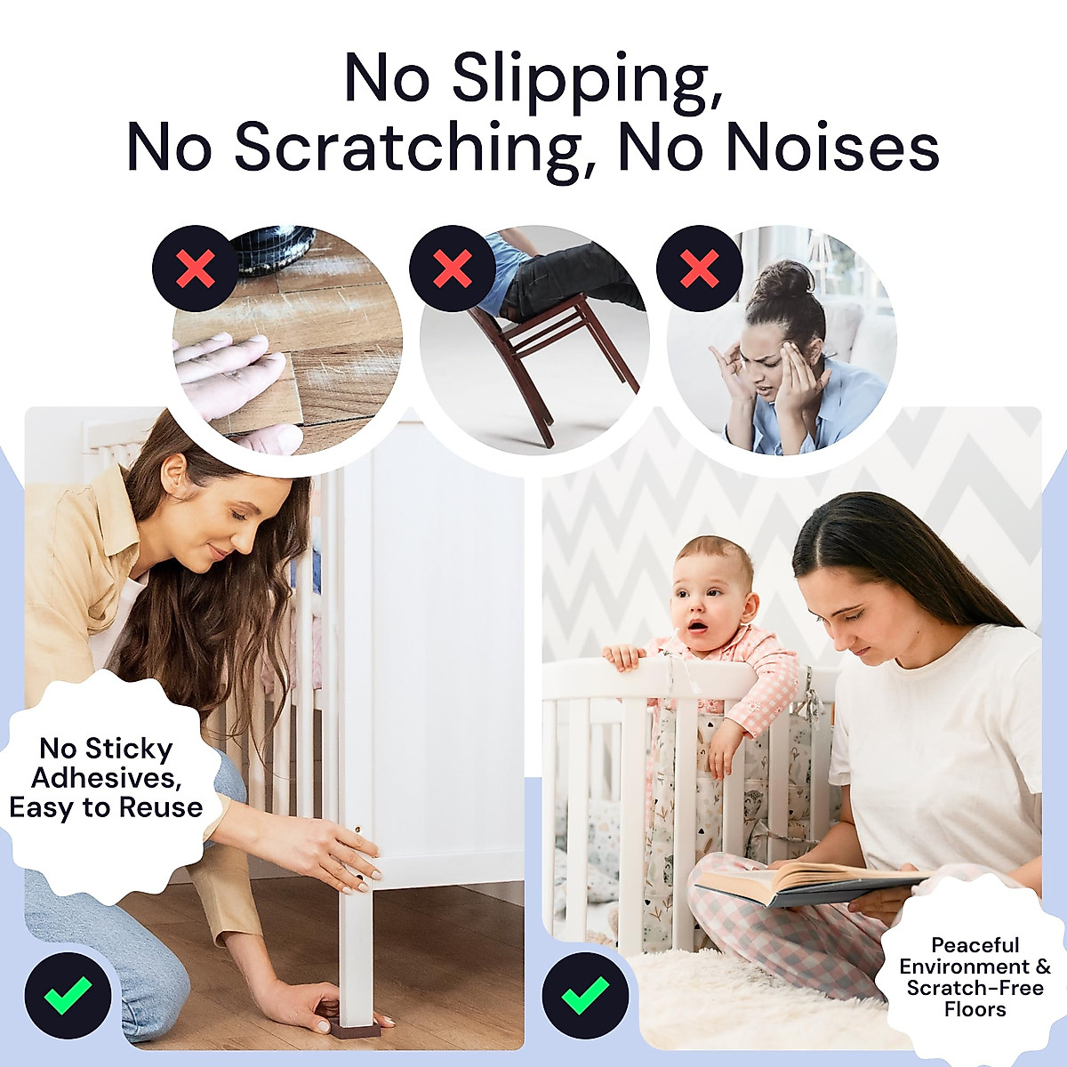 CasterMaster Non-Slip Furniture Pads Square Rubber Anti-Skid Caster Cups, Anti-Sliding Floor Protectors for Furniture (Brown, 5'' x 5'' (Pack of 4))