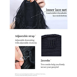 Rosooi 26 Inch Long Black Drawstring Ponytail Extension for Women Synthetic Long Curly Wavy Clip in Ponytail Hair Extensions for Daily Party Use (26 Inch, Black)