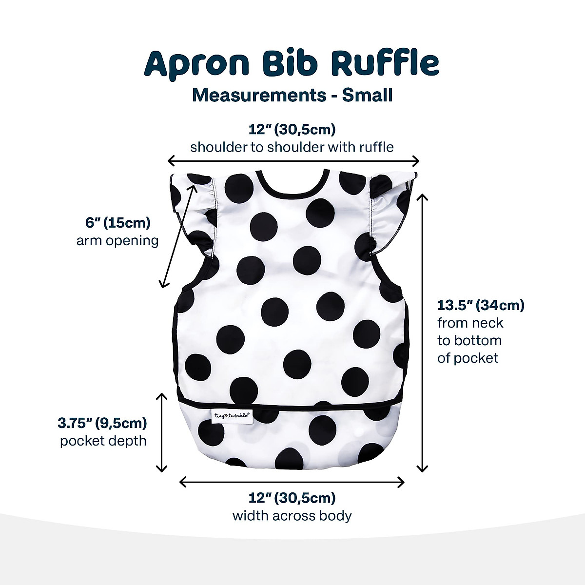 Tiny Twinkle Mess Proof Toddler Bib - Waterproof Baby Apron - Machine Washable - PVC, BPA, & Phthalate Free - Great Travel Bib for Baby Eating - Toddler Food Bibs (French Dot, Large 2-4 Years)