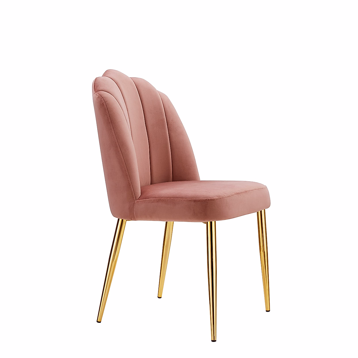 Iconic Home Chelsea Dining Side Chair Vertical Channel Quilted Velvet Upholstered Crown Top Back and Seat Solid Gold Tone Metal Legs (Set of 2) Modern Contemporary, Blush
