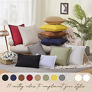 ZWJD Farmhouse Pillow Covers 22x22 Set of 2 Black Throw Pillow Covers with Fringe Chic Cotton Decorative Pillows Square Cushion Covers for Sofa Couch Bed Living Room Boho Decor