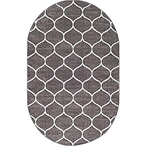 Unique Loom Trellis Frieze Collection Area Rug - Rounded (5' x 8' Oval, Dark Gray/ Ivory)