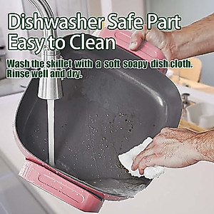 5QT Electric Skillet Nonstick with Glass Lid - 12" Ceramic Electric Fry Pan, Adjustable Temperature Control, Dishwasher Safe(Pink)