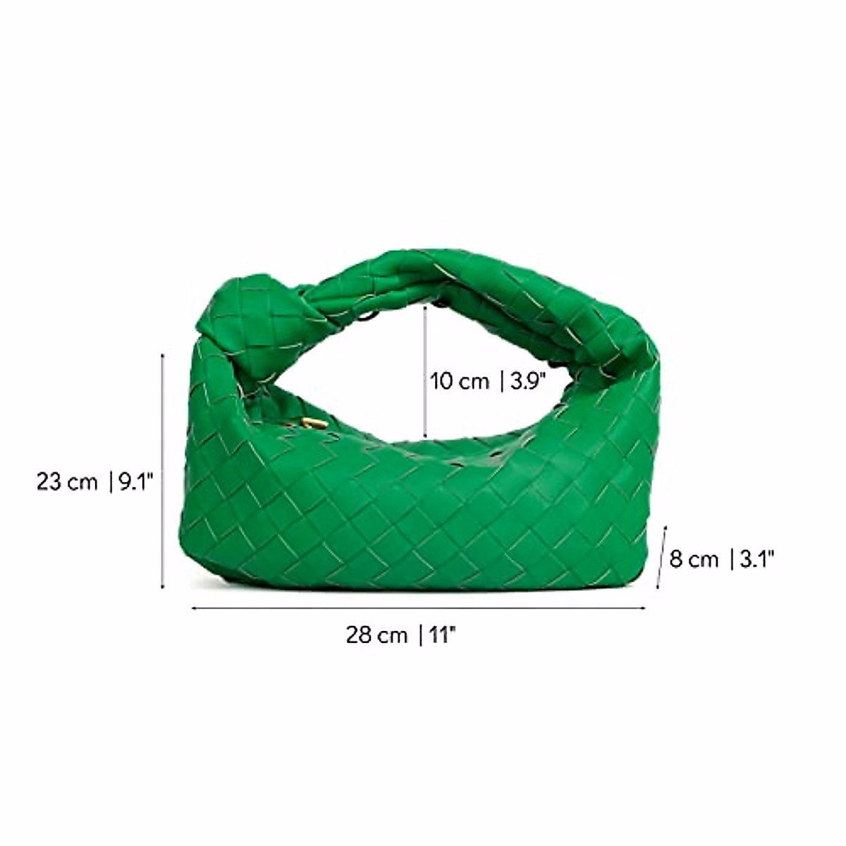 CINQ Boutique - Imported Genuine Leather Woven Knot Designer Women Shoulder Handbag - Green With Gold Accents - 1 Count