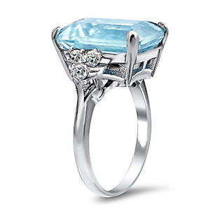 Samie Collection Princess Diana 20ctw Emerald Cut Simulated Gemstone in Aquamarine-tone, Emerald-tone, Garnet-tone Cocktail Ring for Women Inspired by Royal Wedding in White Gold Plating, Size 5-10