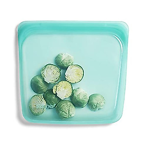 Stasher STSU01A Silicone Reusable, Stand-Up Mid (Clear) & Silicone Reusable Storage Bag, Sandwich (Aqua) | Food Meal Prep Storage Container