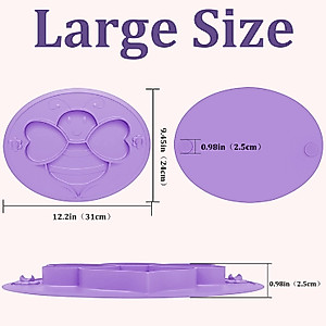 Suction Plates for Baby Toddler, Silicone Kids Plates, BPA Free Food Grade Silicone, Microwave and Dishwasher Safe, Bee Divided Design, Purple