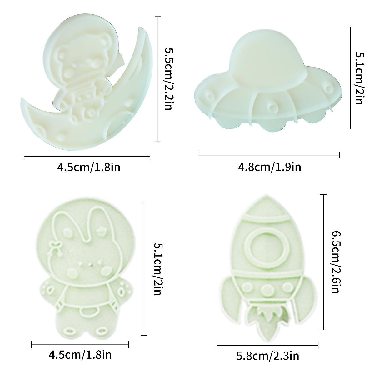 KALAIEN Space Cake Mold Cookie Cutter Rocket Mold Fondant Stamper Set, Biscuit Cake Baking Mold for Party Supplies Small Set of 4