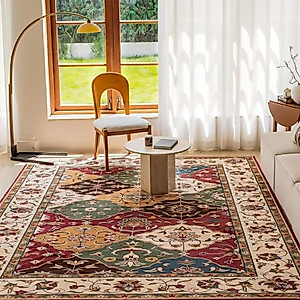 CHOSHOME Washable Rug 5x7 Vintage Boho Medallion Area Rugs with Non-Slip Backing Soft Stain Resistant Non-Shedding Low-Pile Floor Carpet Mat for Living Room Bedroom Kitchen Home Office,Red/Multi