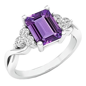 Dazzlingrock Collection 8X6 MM Emerald Cut Amethyst & Round White Sapphire Halo Engagement Ring for Her in 18K White Gold, Size 7.5