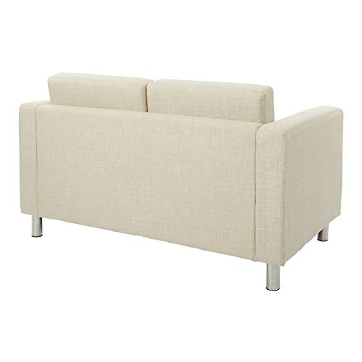 OSP Home Furnishings Pacific Loveseat with Padded Box Spring Seats and Silver Finish Legs, Cream Fabric