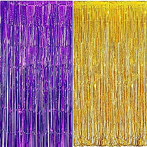 Graduation Party Decorations Purple Gold 2023/Purple Graduation Decorations 2023/Purple Gold Birthday Decorations for Women/ISU Foil Fringe Curtains Backdrop Sparkle Metallic Foil Curtains