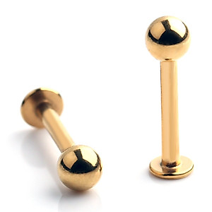 Ruifan 2PCS Stainless Steel 3mm Ball Labret Monroe Lip Ring/Tragus/Helix Earring Stud Barbell Body Piercing Jewelry 20G 6mm - Gold