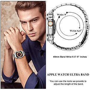 SUPLINK Stainless Steel Case with Band Compatible with Apple Watch Ultra 2/1 49mm Metal Rugged Protector Cover for iWatch Men (Silver)