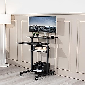 VIVO Mobile Height Adjustable Table Stand Up Desk with Storage, Computer Workstation Rolling Presentation Cart, Black, CART-V02DB