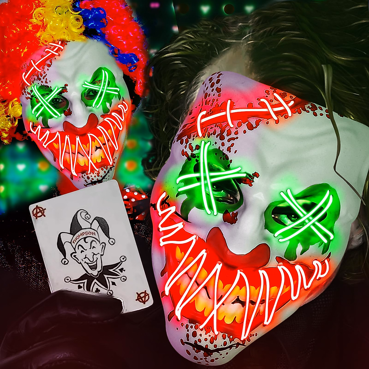 JOINBO Halloween LED Clown Mask for Aldult & Kids，EL Wire Scary Purge Mask for Cosplay Costume,Light up for Halloween Festival Party