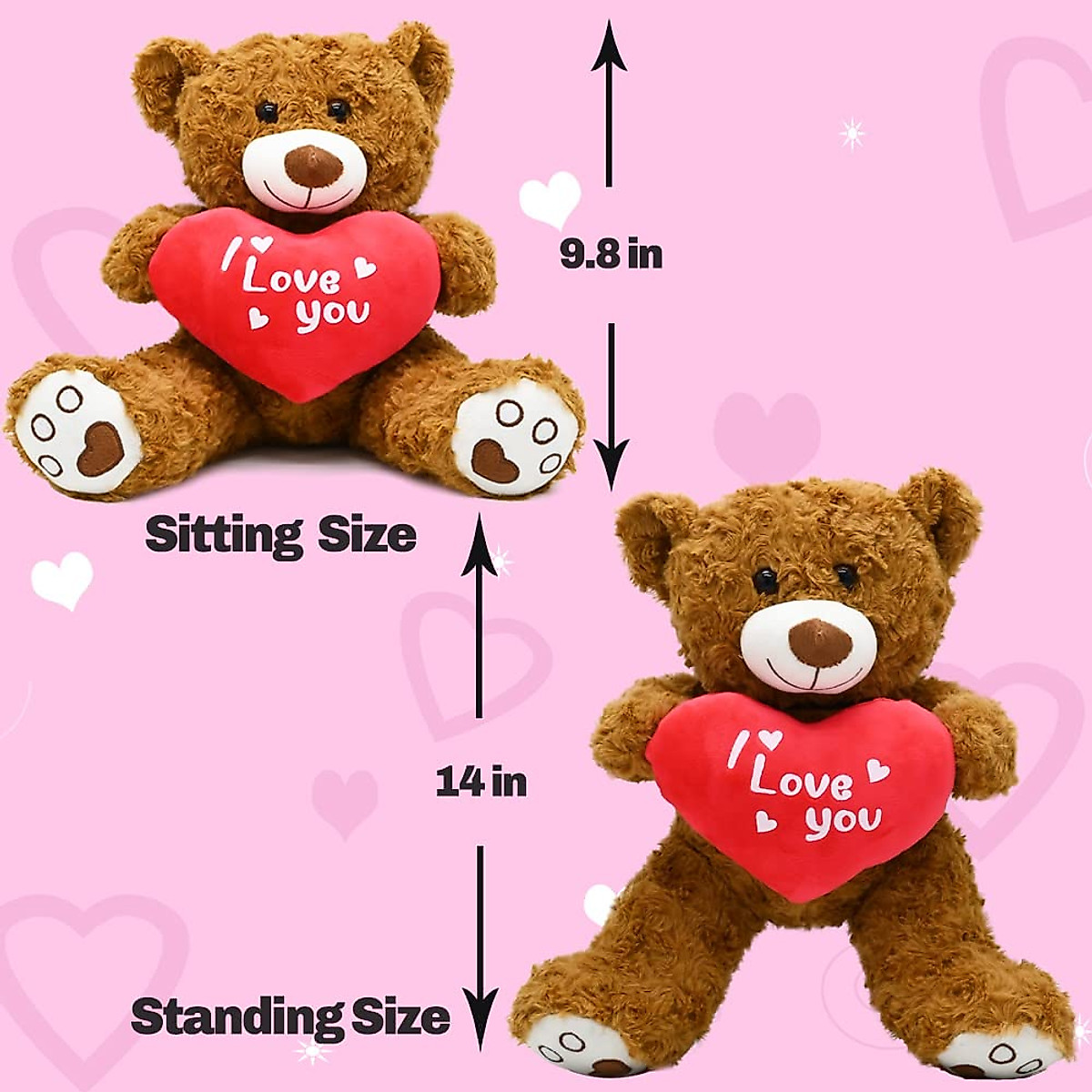 I Love You Teddy Bear, 14 Inch Teddy Bear Stuffed Animal with Red Heart, Plush Valentines Day Bear Gift for Kids, Girlfriend, Boyfriend, Best Friend, Valentines Anniversary Birthday Wedding Gift