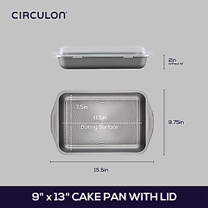 Circulon Total Nonstick Baking Pan With Lid / Nonstick Cake Pan With Lid, Rectangle - 9 Inch x 13 Inch, Gray