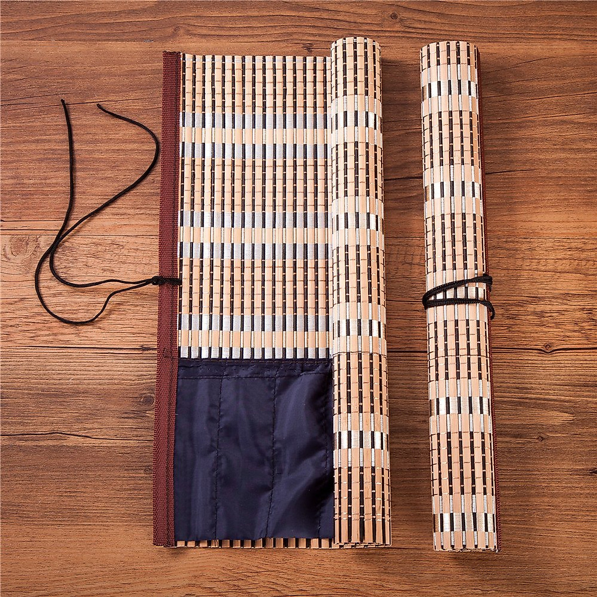 Bamboo Calligraphy Brush Holder Rollup Protection, 8 Compartments Pouch Organizer 36x36cm (14x14") - Large