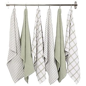 KAF Home Premium Kitchen Towels (18" x 28"), Large 100% Cotton, Flat & Terry Absorbent Dish Towel Set (Sage, 6 Pack)