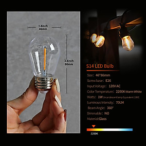 S14 Replacement LED Light Bulbs E26 Base Vintage LED Edison Filament Bulbs 2W Equivalent to 20W Warm White 2200k Outdoor String Light Bulbs Clear Plastic Shatterproof & Waterproof Led Bulbs (15Pack)