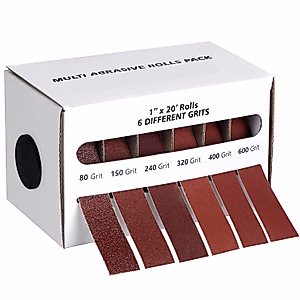 Emery Cloth Roll, 6 Grits 1'' x 19.7' Sand Paper Roll with Dispenser, 80 150 240 320 400 600 Grit Sandpaper Assortment, Wet Sanding Paper for Metal Automotive Furniture Wood