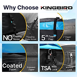 KING BIRD Aerodynamic Rooftop Cargo Carrier Bag, 20 Cubic Feet Car Waterproof Roof Bag for All Vehicles with/Without Rack, Includes Anti-Slip Mat, 8 Reinforced Straps, 4 Door Hooks, Luggage Lock