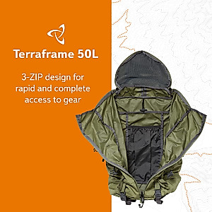 Mystery Ranch Terraframe 3-Zip 50 Backpack - For Serious Backpackers, Loden, Small