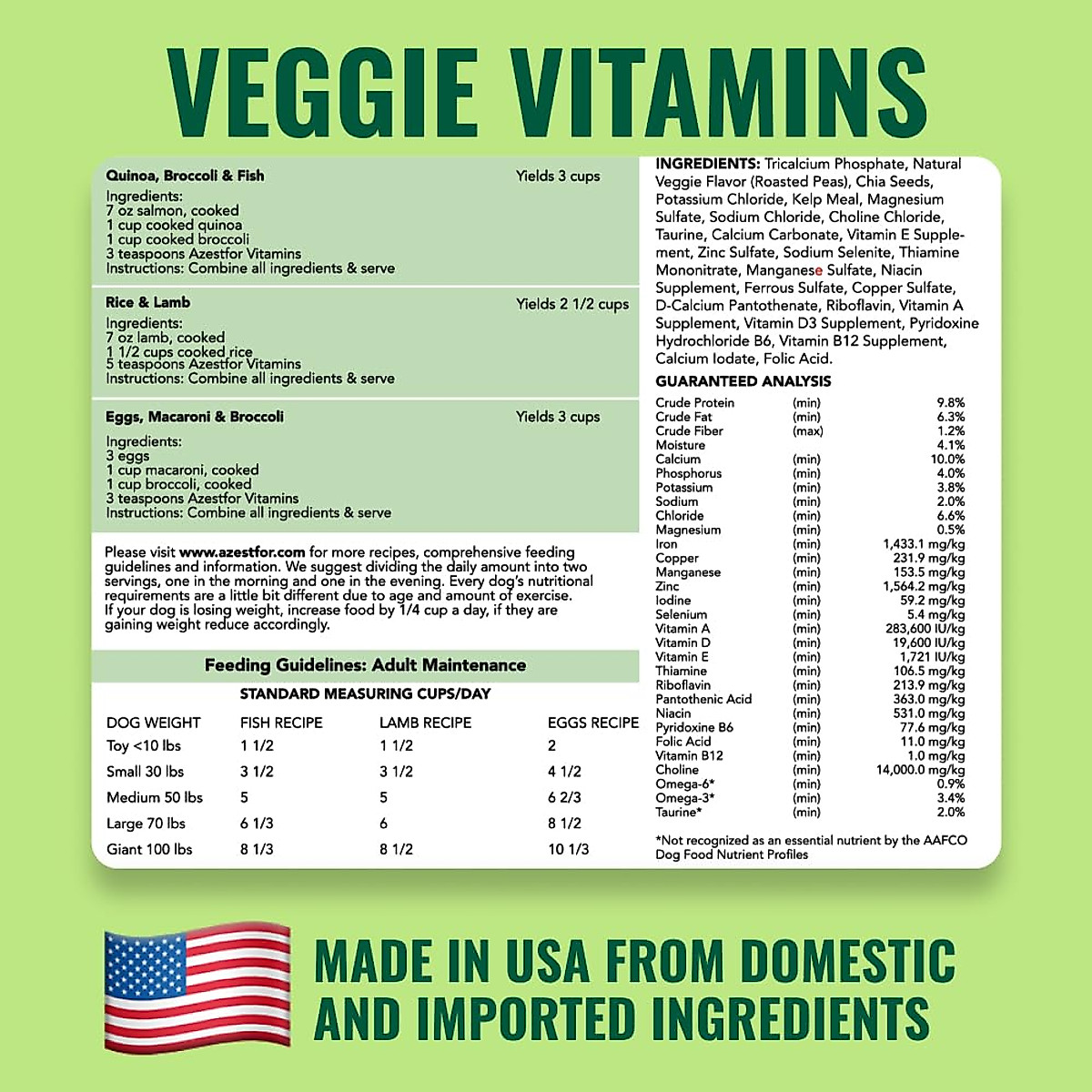 Dog Vitamins Supplements Raw and Homemade Dog Food Multivitamins Minerals Powder 1lb Veggie Flavor