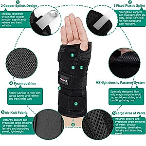 NEENCA Carpal Tunnel Wrist Brace Night Support, Adjustable Night Wrist Support Brace with Splints for Arthritis, Tendonitis, Sprains, Injuries, Wrist Pain