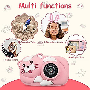 GIENEX Kids Selfie Camera, Christmas Birthday Gifts for Girls Age 3-12, Children Digital Cameras 1080P 2 Inch Toddler, Portable Toy for 3 4 5 6 7 8 9 10 Year Old Girls