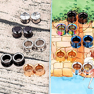 Beautidots 10 Pairs Screw Fit Ear Gauges Surgical Steel Tunnels CZ Ear Stretcher Plugs Body Piercing Jewelry for Women Men Size 2g-5/8 (00g(10mm))