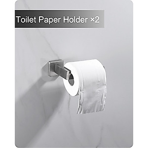 OSMARVEL 10 Pieces Bathroom Hardware Set, Square Bathroom Hardware Accessories Set Stainless Steel Brushed Nickel Bath Towel Bar Set with 16in Towel bar, Toilet Paper Holder, Towel Ring and Towel Hook