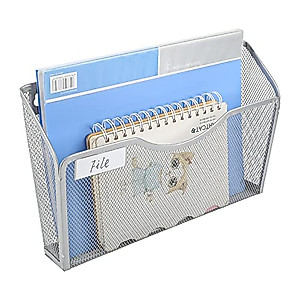EasyPAG Mesh Wall File Holder 3 Pockets Hanging File Folder Organizer for Home and Office with Nametag Label, Silver