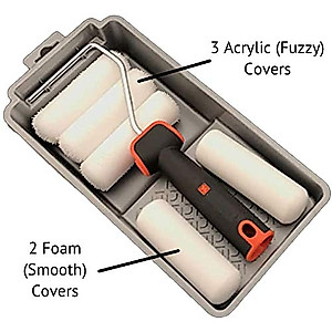 Edward Tools 7 Piece 4” Paint Roller Kit with Tray - Includes Acrylic, Polyester and Foam Paint Roller Covers - Deluxe Plastic Paint Tray - Ergo-Grip Small Paint Roller Frame with Rubber Handle