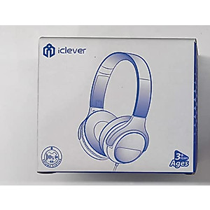 iClever Smiley Kids Headphones Wired, 85/94dB Volume Limited, Over-Ear Headphones for Kids with Share Port, Stereo Sound, Foldable Kids Headphones for School/Travel/iPad/Fire Tablet, Blue