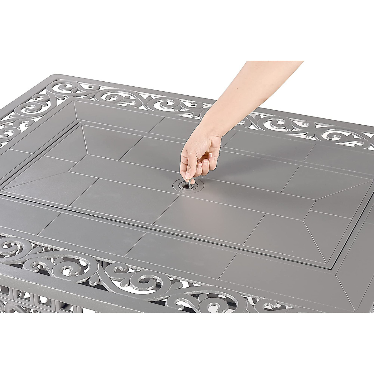 Rectangular 48 in. x 36 in. Aluminum Propane Fire Pit Table, Glass Beads, Two Covers, Lid, 57,000 BTUs in Grey Finish