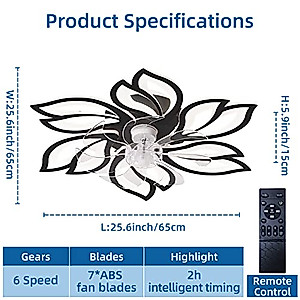 OLUZO 25.6'' Black Modern Ceiling Fan with Light, Low Profile Ceiling Fans with Lights and Remote/APP,Flush Mount Ceiling Fan,6 Wind Speed,3 Color Light,Ceiling Fan Light for Bedroom/Living/Office