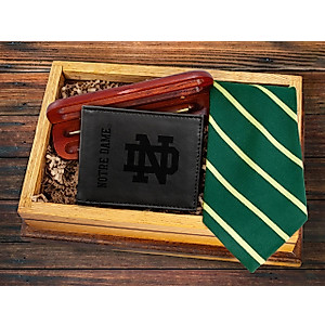 Rico Industries NCAA Notre Dame Fighting Irish Premium Laser Engraved Vegan Black Leather Bill-fold Wallet - Slim yet Sturdy Design - Perfect to Show Your Team Pride or Gift