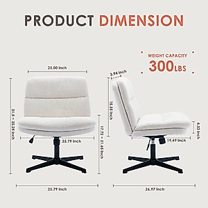 COLAMY Criss Cross Chair-Cross Legged Office Chair No Wheels, Armless Wide Office Desk Chair, Sherpa Swivel Vanity Chair with Bouble-Layer Cushion for Makeup, Small Space, Home-Cream