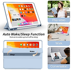 Aoub Case for iPad 6th Generation 2018/iPad 5th Generation 2017 9.7 inch, with Pencil Holder, Auto Sleep/Wake, Soft TPU Back Slim Lightweight Trifold Stand Smart Cover for iPad 9.7 6/5 Case- Sky Blue