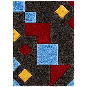 Well Woven Abbi Multi Boxes & Circles Thick Soft Plush 3D Textured Shag Area Rug 8x10 (7'10" x 9'10")