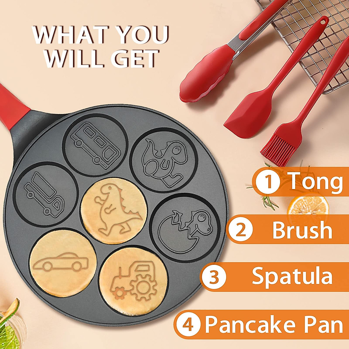 EZJOB Silver Dollar Pancake Pan for Kids,Dinosaur Pancake Pan for Kids, Nonstick Egg Cooker Frying Pan Breakfast Mini Pancakes Maker