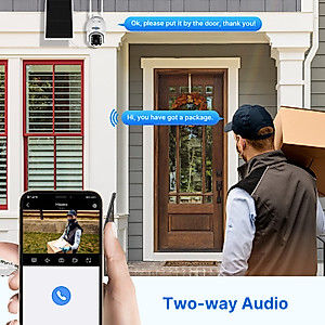 Hiseeu Wireless Solar Security Camera, 4MP Home WiFi Camera Outdoor, 100% Wireless, PIR Motion Detection, Color Night Vision, Two-Way Audio, Siren/Light Alarm, IP66 Waterproof, 2.4G WiFi