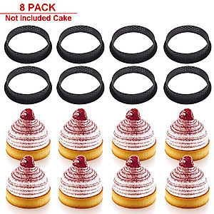 sundan 8PCS Tart Ring Round Cake Molds Cake Rings Mousse Mold, Cake Mold Perforated Cutter Round-Shape Mousse Circle Ring Non Stick Bakeware (Round)