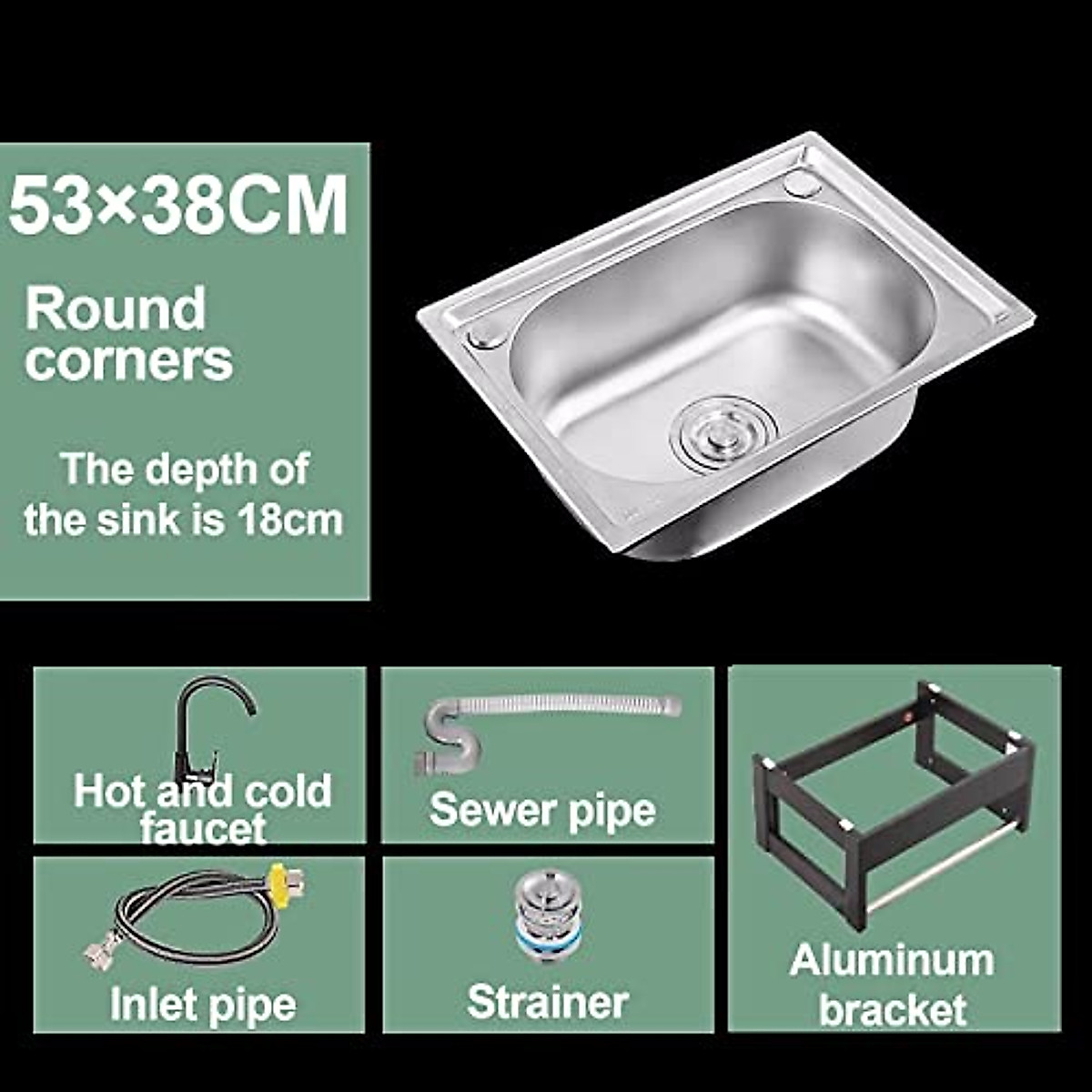 Commercial Restaurant Kitchen Sink 1 Compartment Stainless Steel Sink Wall Mounted Sink With Faucet Combo And Strainer For Restaurant,Laundry Room,Backyard,Kitchen,Garage (Color : Bracket2, Size : 5