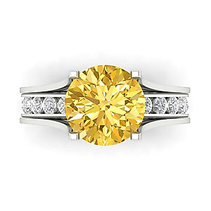 Clara Pucci 2.89ct Round Cut Solitaire Natural Citrine Engagement Promise Anniversary Bridal Ring Band set Sliding 14k White Gold 9