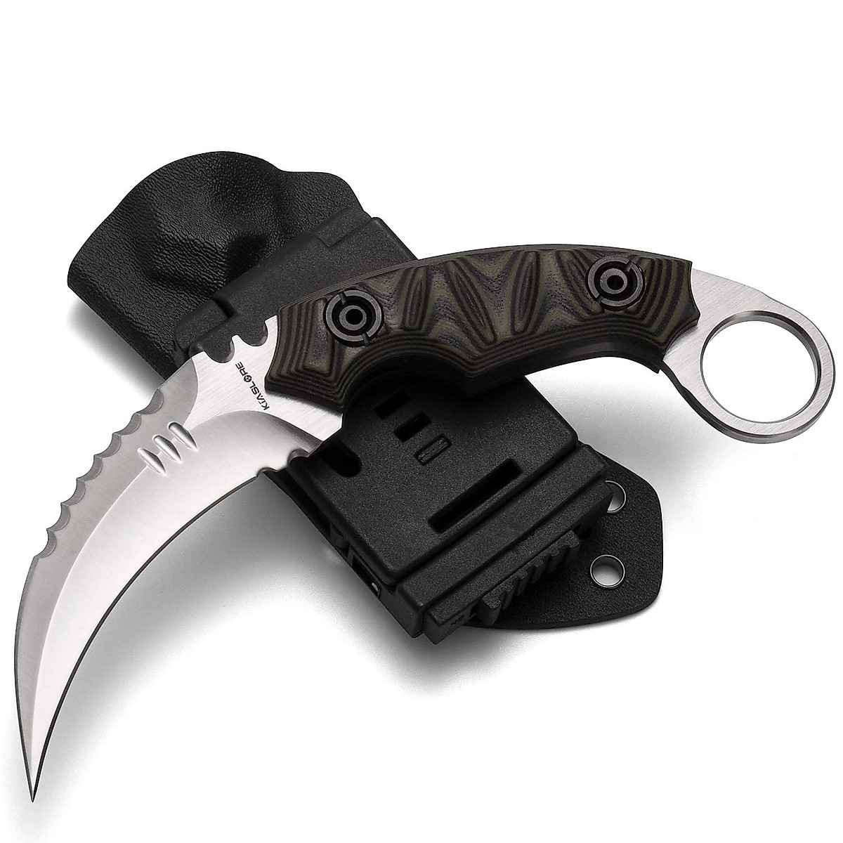 KIASLORE Karambit Knife Outdoor Survival claw Tactical teeth Knife D2 Steel Double Edged Fixed Blade Camping Survival Knife & Hunting Knives with Snake pattern Handle & Knife Sheath (White / w Snake pattern Handle)