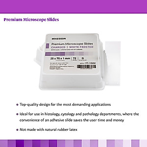 McKesson Microscope Slides - Charged, White Frosted, Ground Edged with 90° Corners, Pre-Cleaned Glass Slides, 72 Count