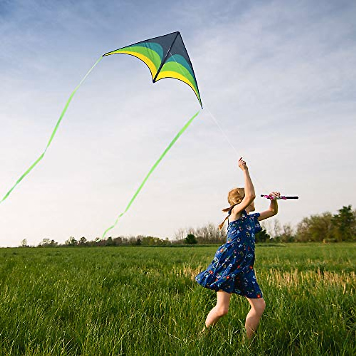 Mint's Colorful Life Delta Kite for Kids & Adults, Extremely Easy to Fly Kites with 2 Ribbons and 300ft String, Best for Beginner